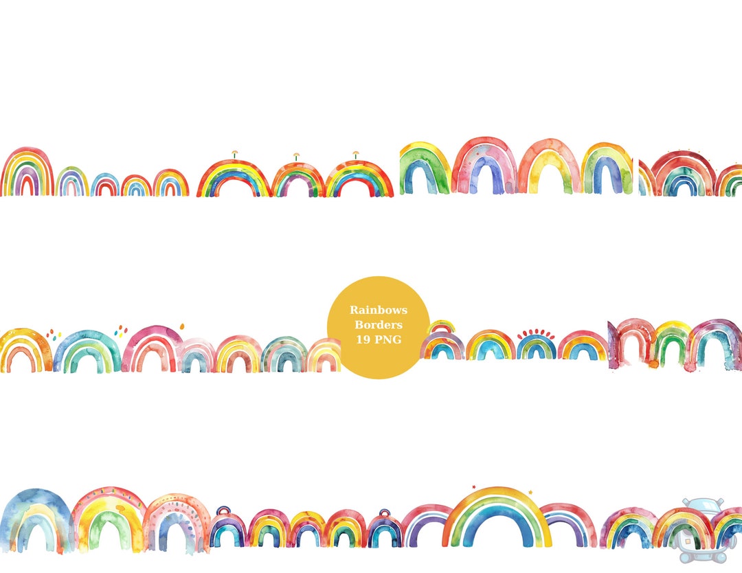 19 Rainbow Borders Watercolor Clipart, Border Clipart, PNG Individual ...