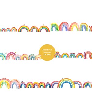 19 Rainbow Borders Watercolor Clipart, Border Clipart, PNG Individual ...