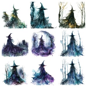 Halloween Witch Watercolor Clipart, PNG Digital Files on Transparent ...