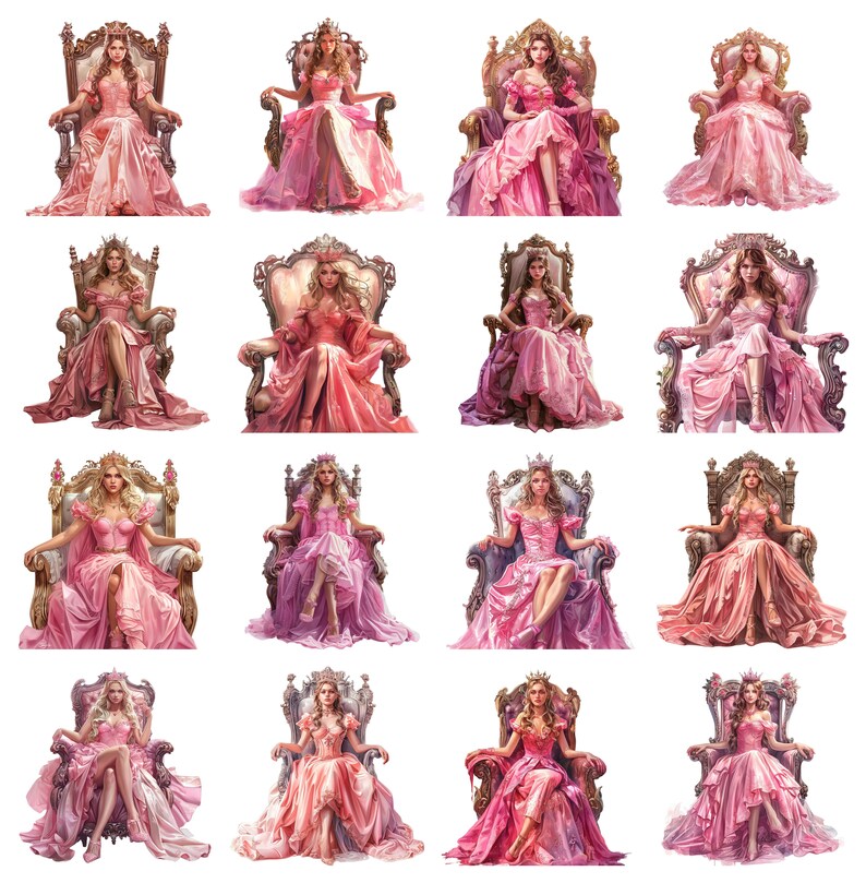 Watercolor 34 Princess in Throne, PNG Digital Files on Transparent ...