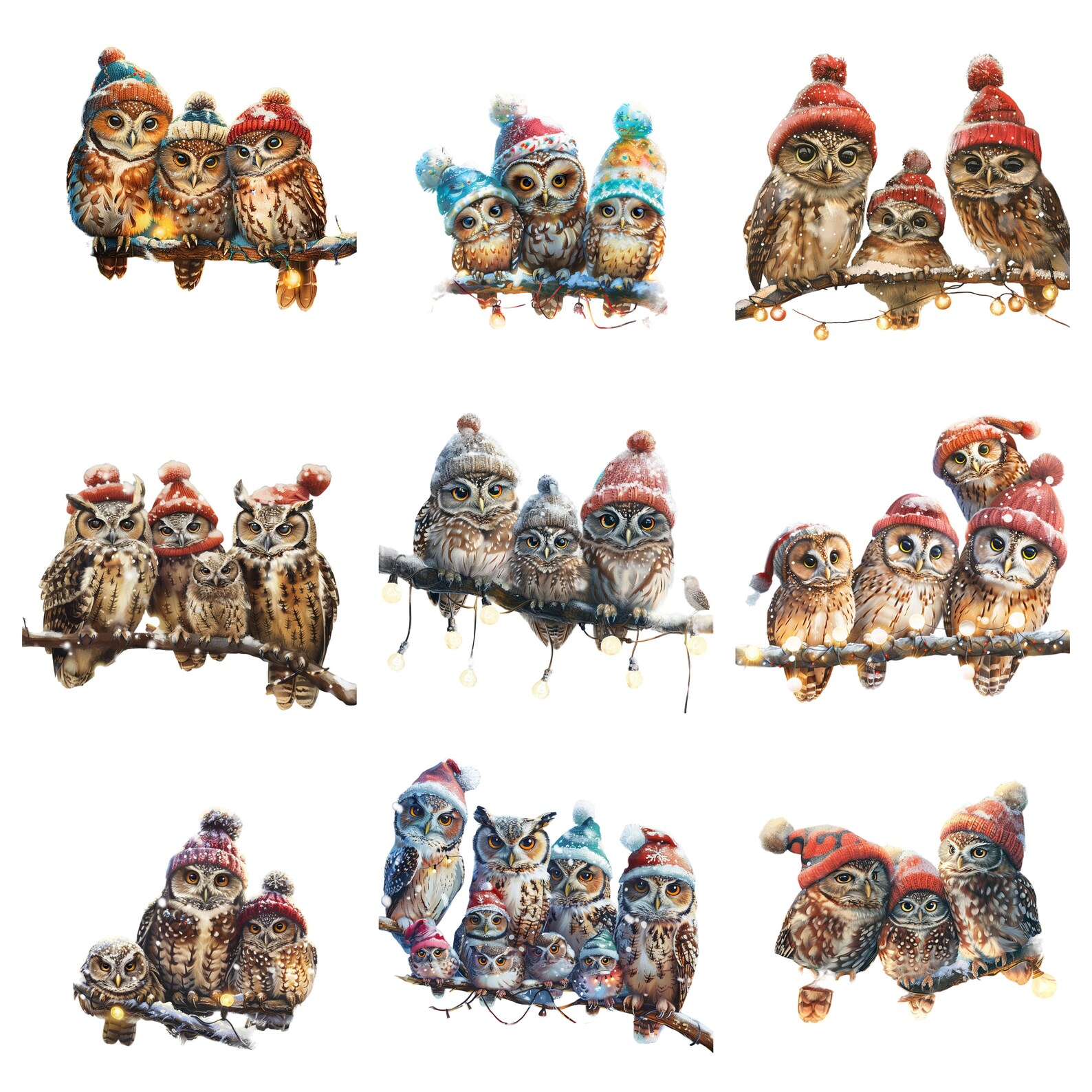 26 Christmas Owls Clipart, Christmas Clipart, PNG Individual Images on ...