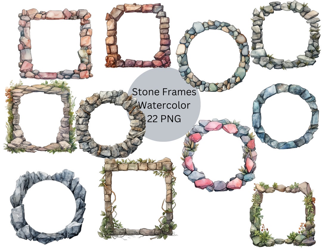 Watercolor Stone Frames Clipart, PNG Digital Files on Transparent ...