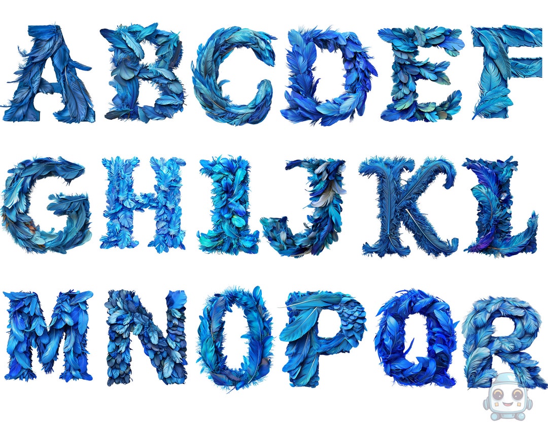 Blue Feathers Alphabet, Letters Png, Alphabet Png, Instant Download for ...
