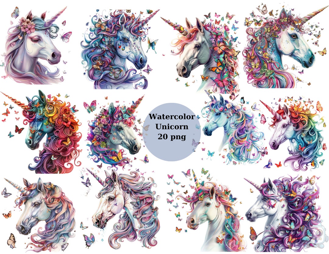 Watercolor Unicorn Clipart, PNG Digital Files on a Transparent ...
