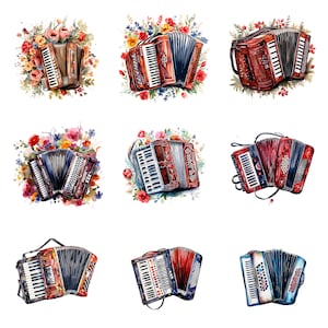 Watercolor Accordions Clipart, PNG Digital Files on Transparent ...