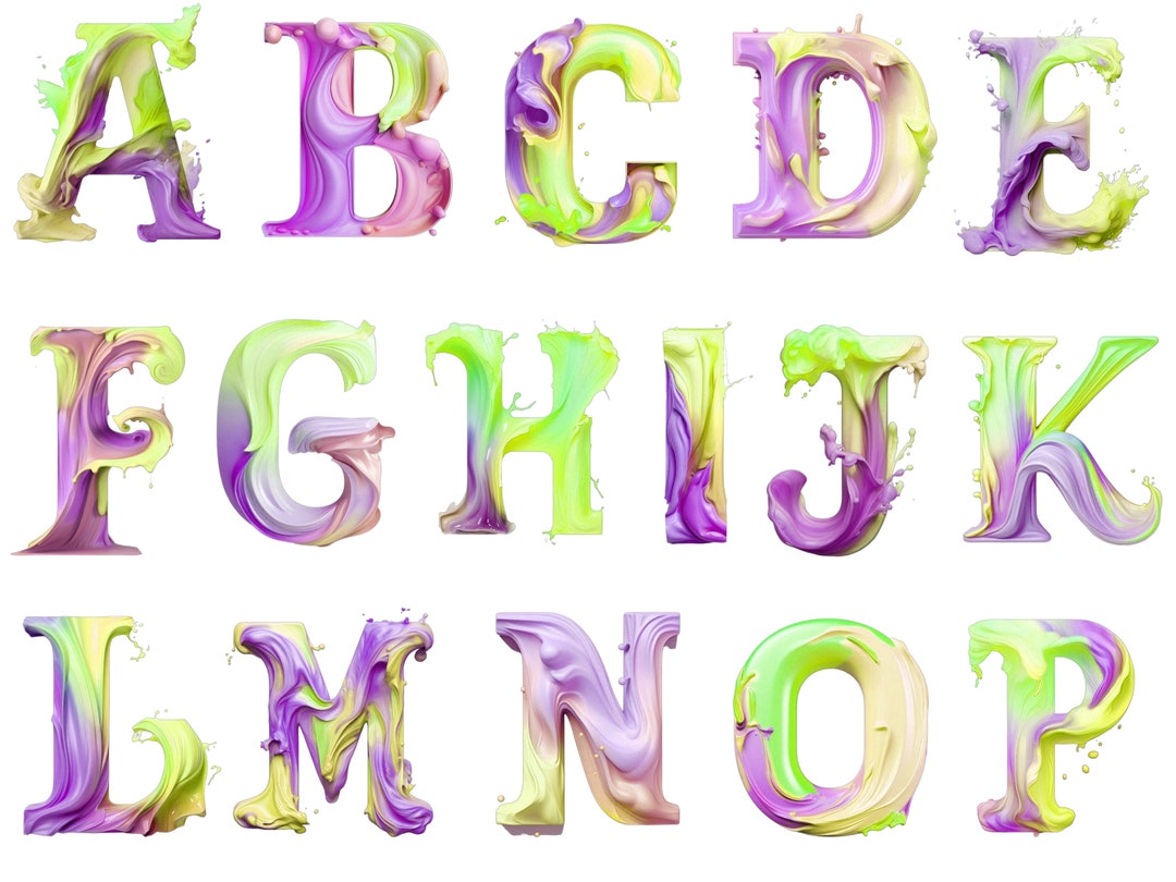 Violet & Yellow Vibrant Alphabet, Transparent Background, High Quality ...