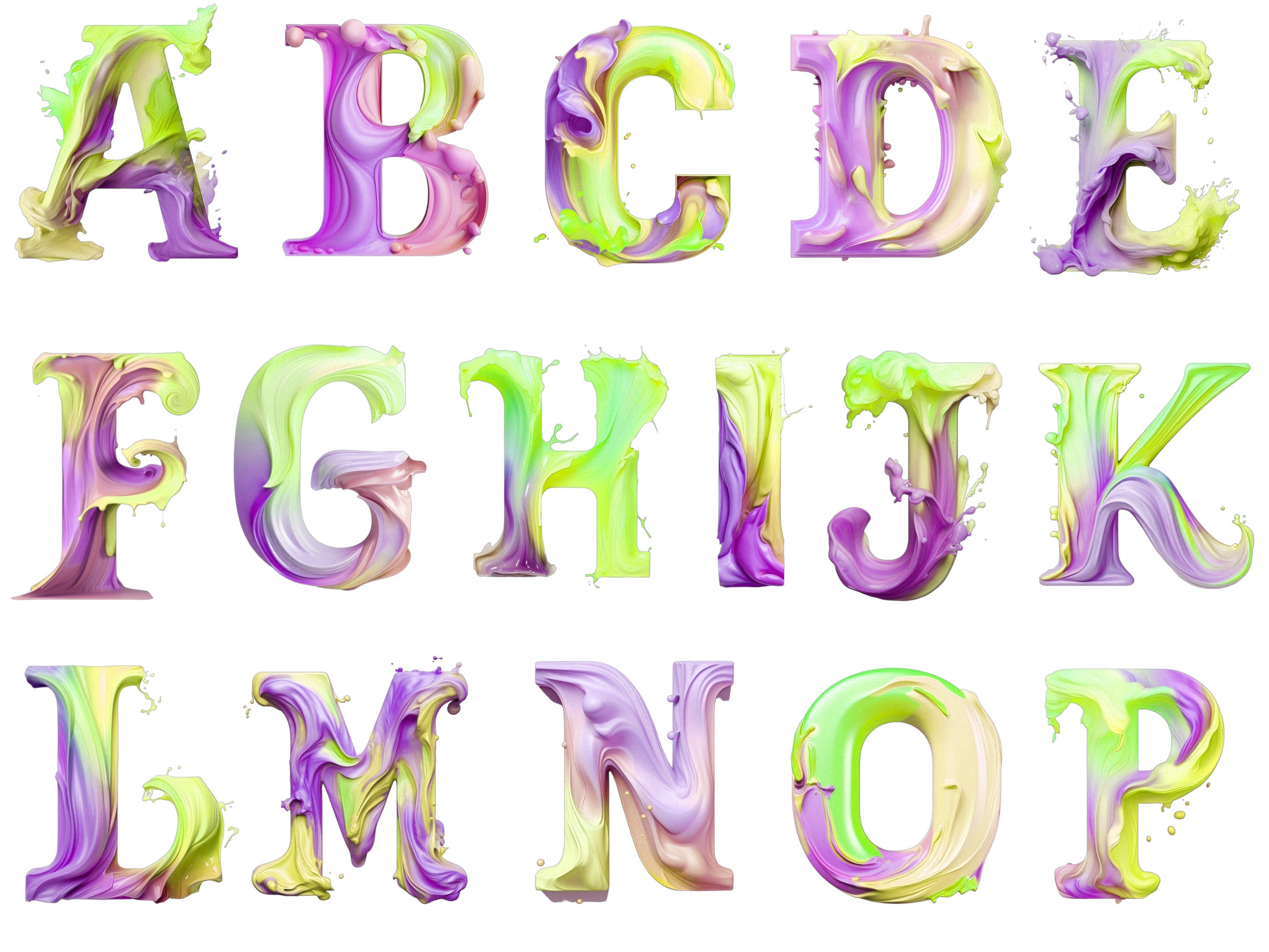 Violet & Yellow Vibrant Alphabet Transparent Background High - Etsy