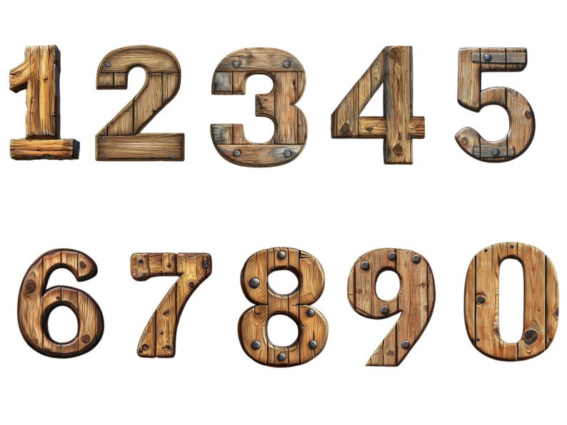Wooden Plank Numbers PNG Clipart | Rustic Metal Stud Numbers Instant ...