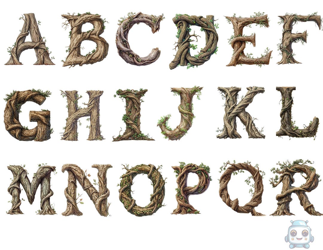Woodland Tree Letters Clipart - Rustic Nature Alphabet Png, Instant ...