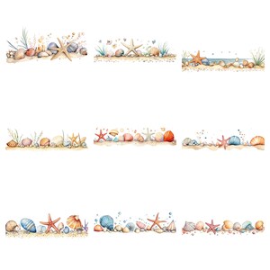 44 Seashell Borders Watercolor Clipart, Border Clipart, PNG Individual ...