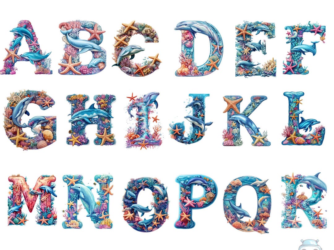 Underwater Ocean Alphabet Clipart - Dolphin & Coral Letters PNG ...