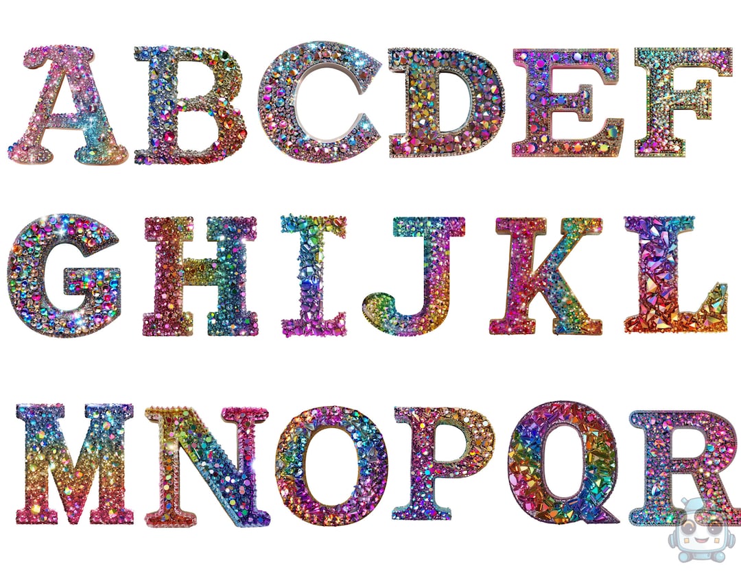 Watercolor Colorful Glitter Alphabet Clipart, PNG Individual Images on ...