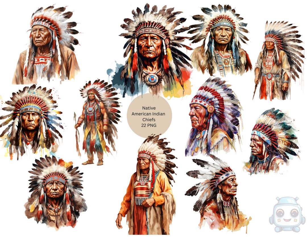 Native American Indian Chiefs Clipart, PNG Individual Images on ...
