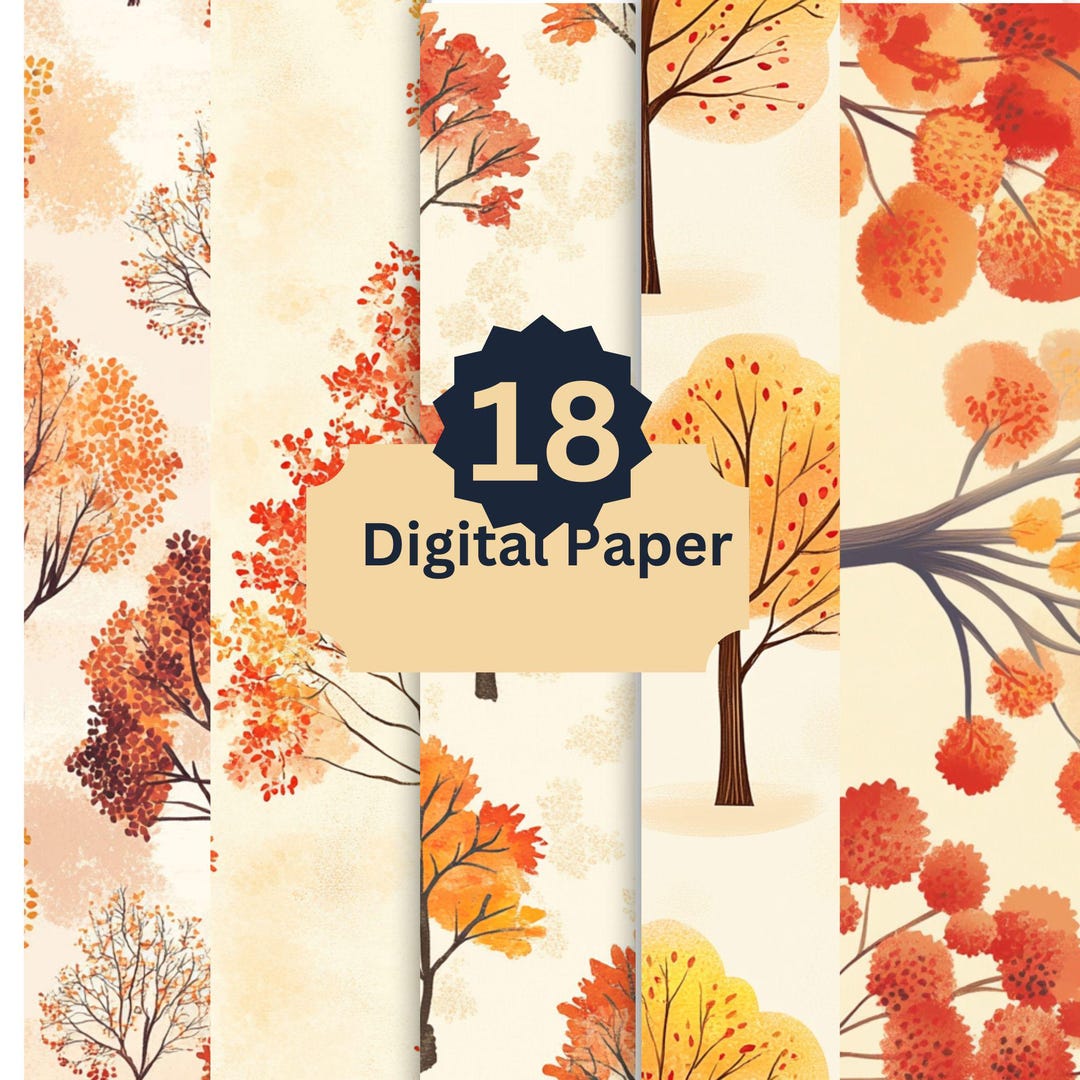 18 Autumn Tree Digital Paper Pack - Fall Colors for Scrapbooking ...