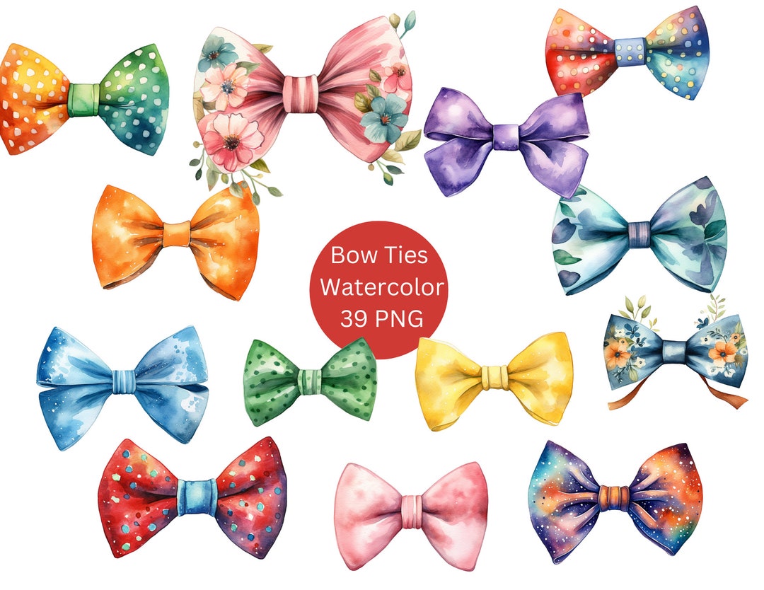 Watercolor Bow Ties Clipart, PNG Digital Files on Transparent ...