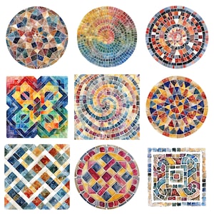24 Roman Mosaic Watercolor Clipart, Rome Clipart, PNG Individual Images ...