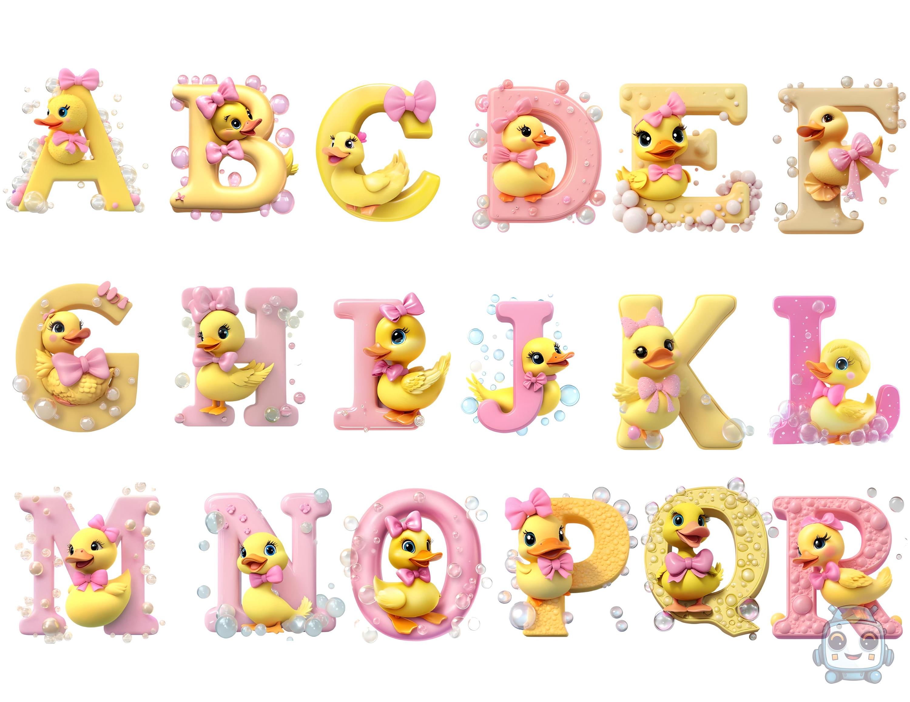 Cute Duck Alphabet Clipart, Alphabet Clipart, PNG Individual Images on ...