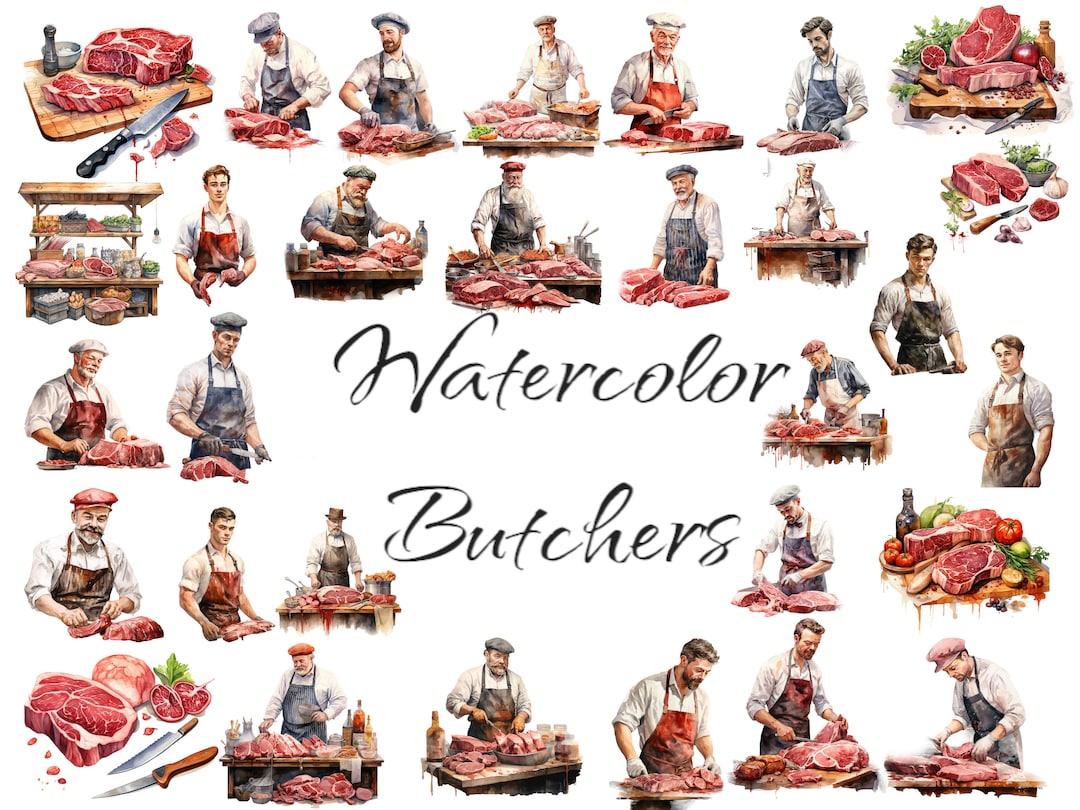 Watercolor Butchers Clipart, Butcher Life, PNG Digital Files on a ...