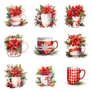 Watercolor Christmas Mugs Clipart, PNG Digital Files on Transparent ...