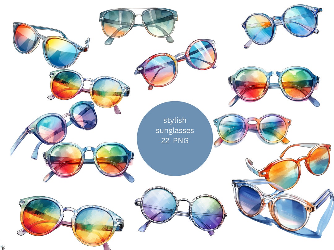 22 Stylish Sunglasses Watercolor Clipart, Summer Clipart, PNG ...