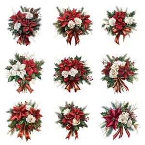 Christmas Floral Clipart Bundle | 15 PNG Images of Poinsettia & White ...