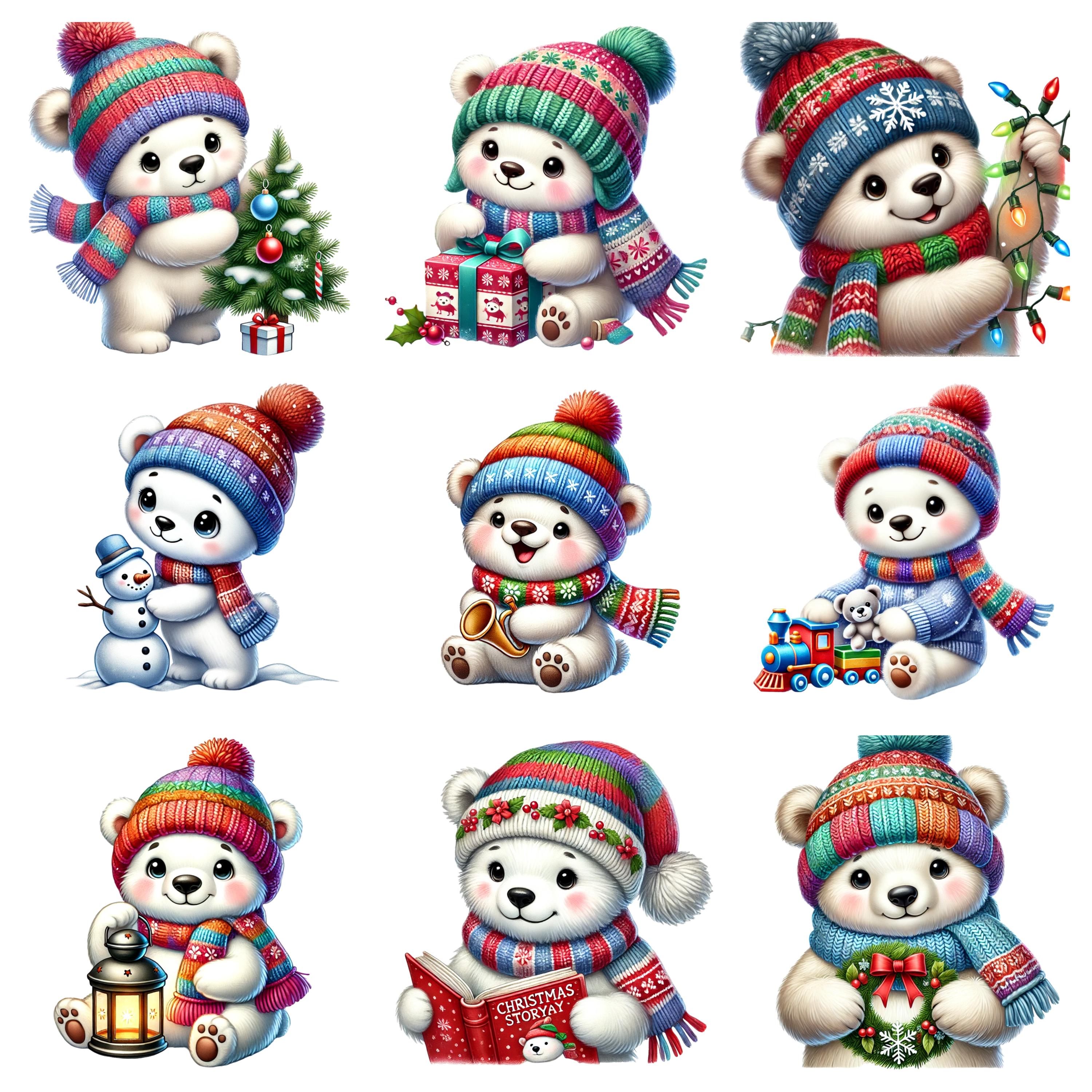 Christmas Polar Bear PNG Clipart, Cute Winter Bear Illustrations ...