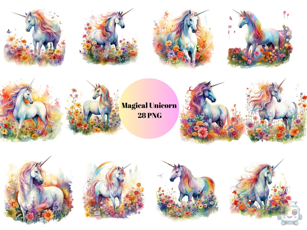 28 Magical Unicorn Watercolor Clipart, Unicorn Clipart, PNG Individual ...