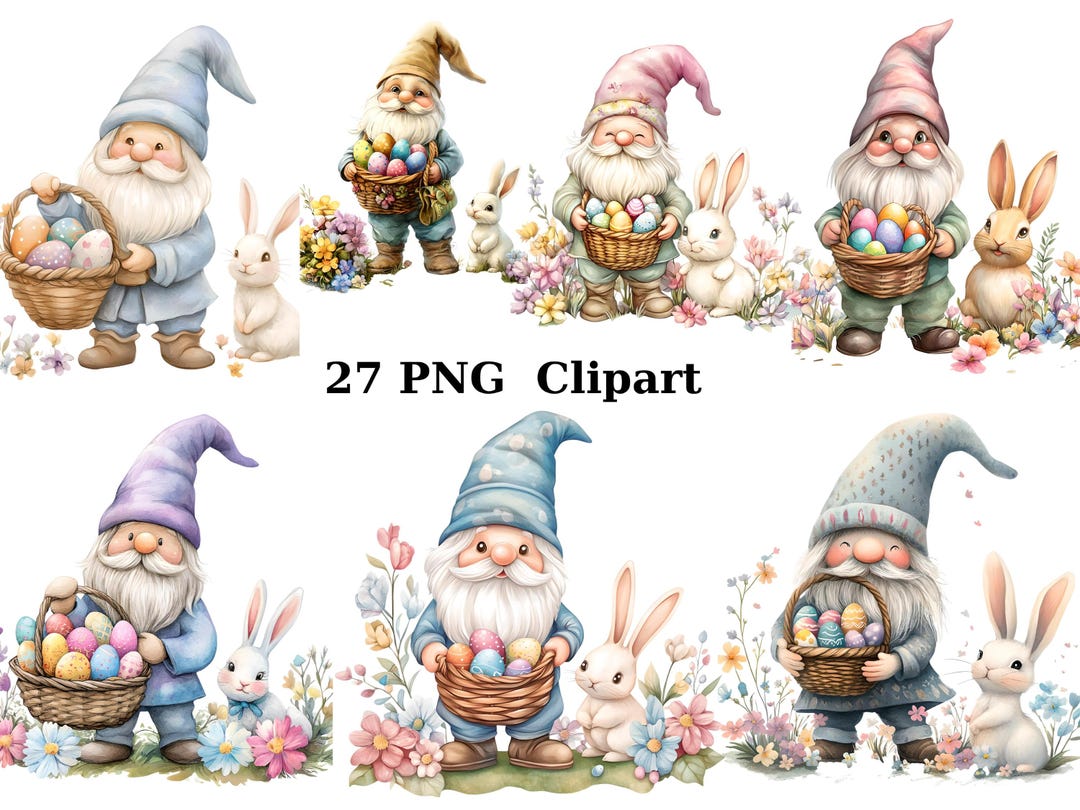 27 Easter Gnomes Watercolor Clipart, Easter Clipart, PNG Individual ...