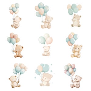 Cute Teddy Bear Balloon Clipart, 31 PNG Images, Watercolor Baby Bears ...