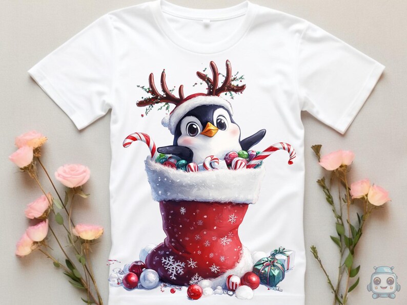 32 Penguins in Christmas Stockings Watercolor Clipart, Christmas ...
