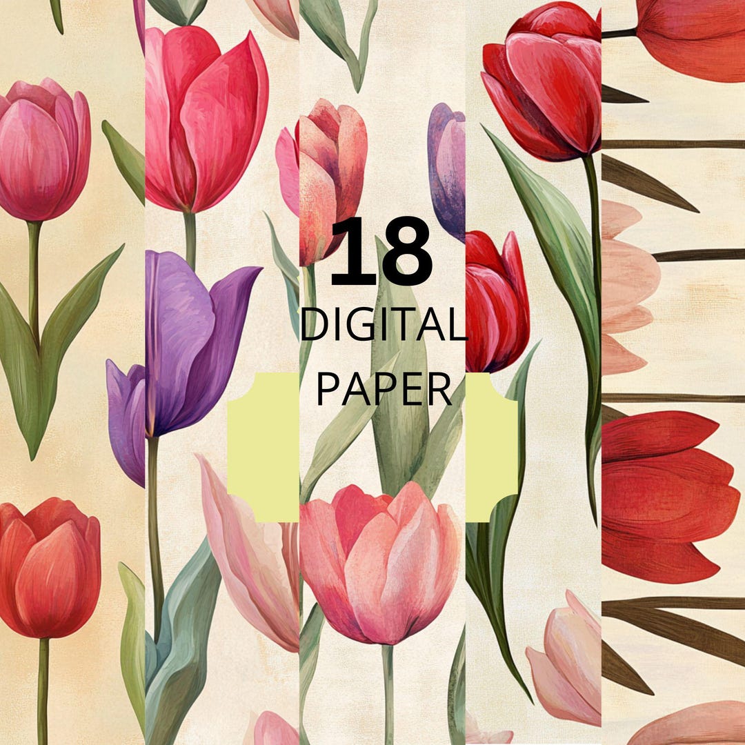 Tulip Digital Paper – Watercolor Floral Spring Backgrounds, Printable ...