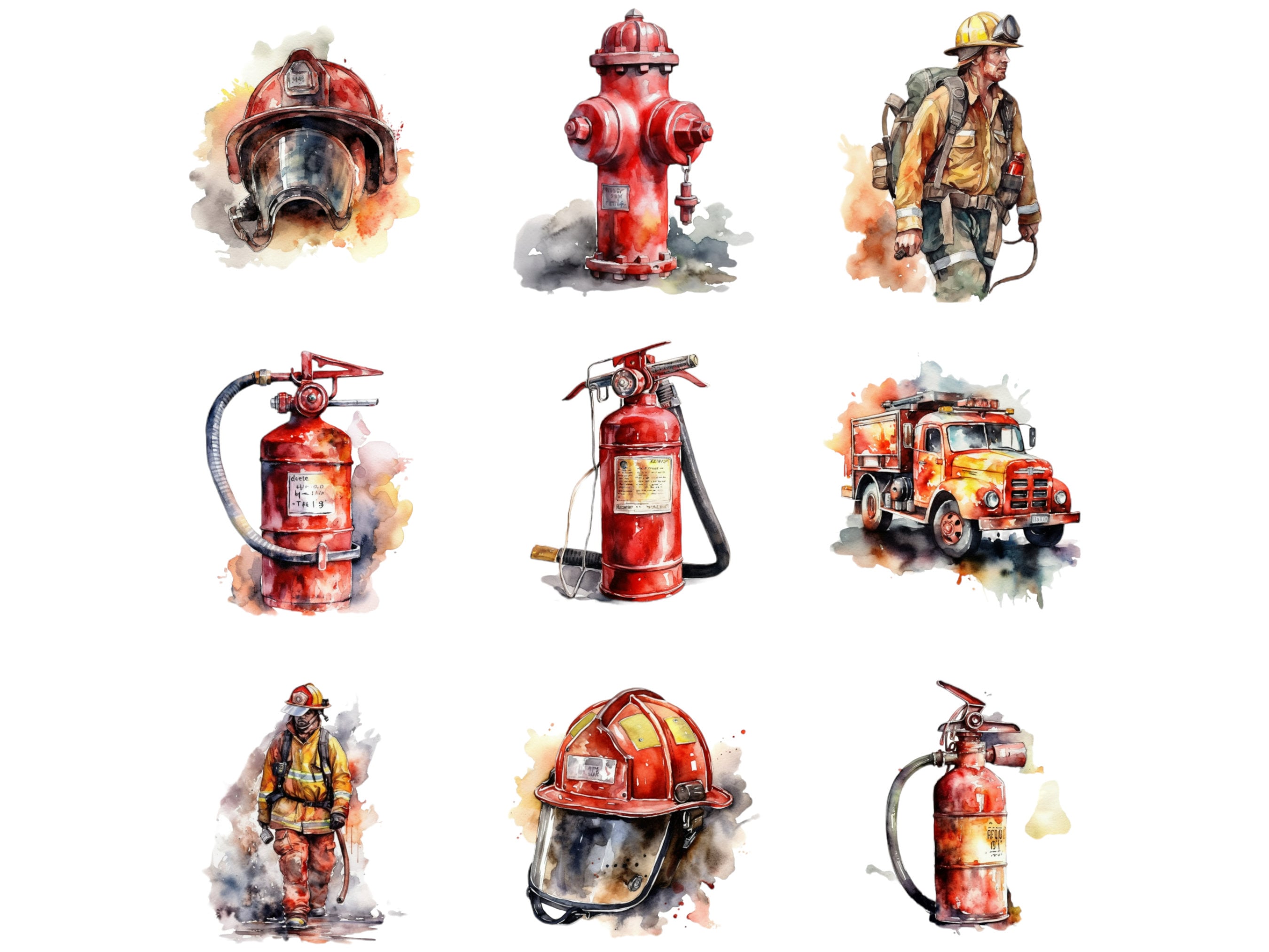 Watercolor Firefighters Clipart 23 PNG Images Junk Journal - Etsy