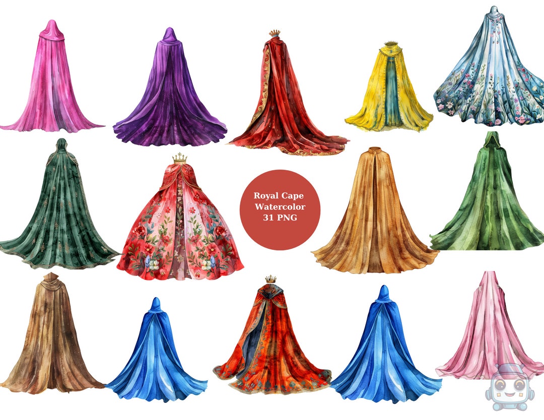 Watercolor Royal Capes Clipart, Kings and Queens Scrapbook, PNG ...