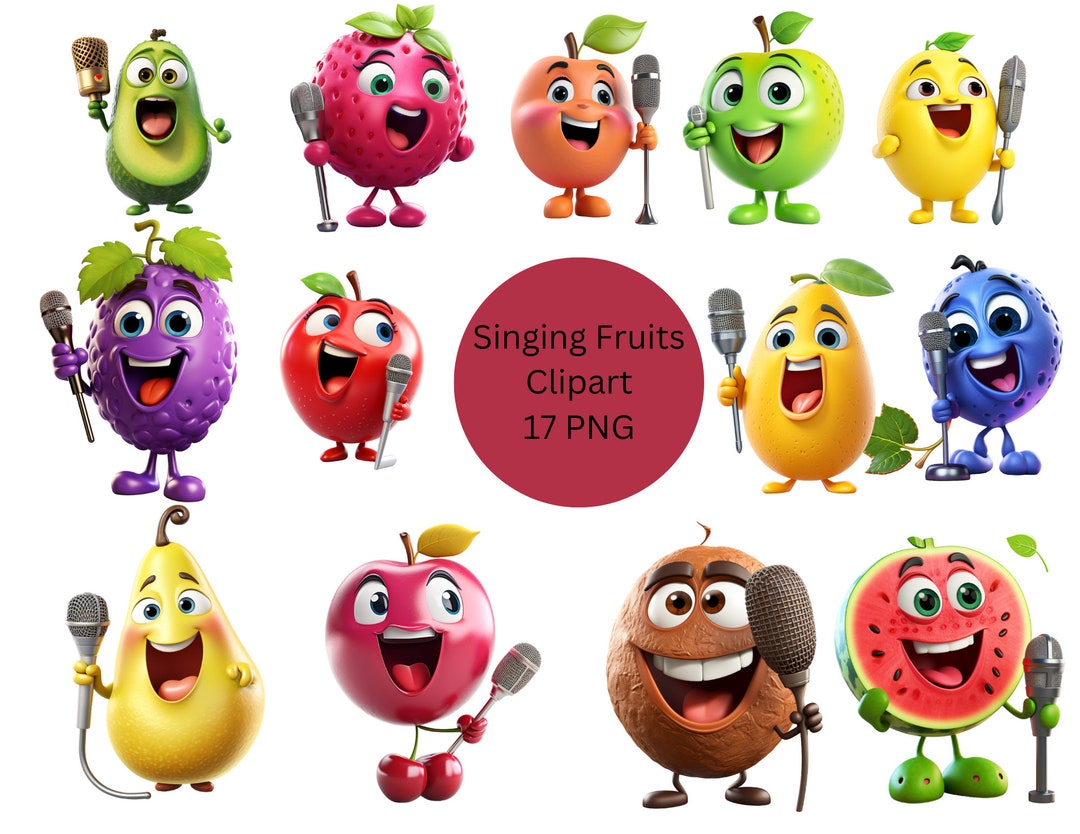 Watercolor Singing Fruits Clipart, PNG Digital Files on a Transparent ...