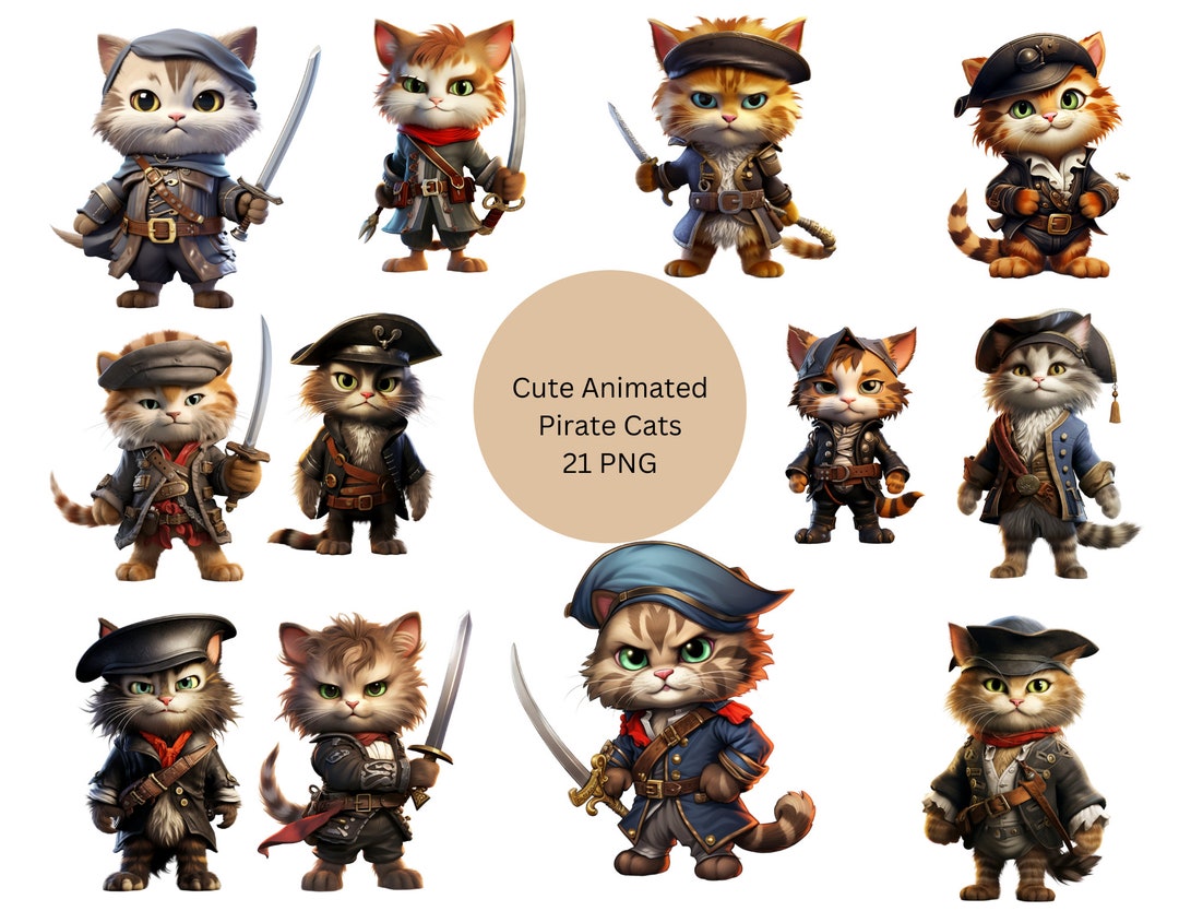 Animated Pirate Cats Clipart, Transparent Background, High Quality ...