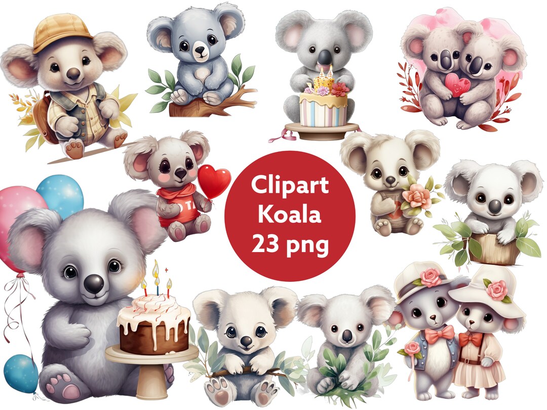 Koala Clip Art Graphics in PNG for Commercial Use Instant Download High ...