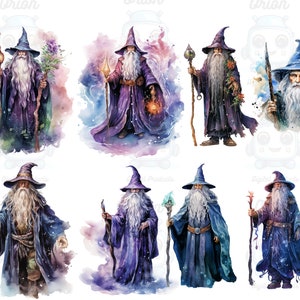 Watercolor Mystical Wizards Clipart, PNG Files on Transparent ...