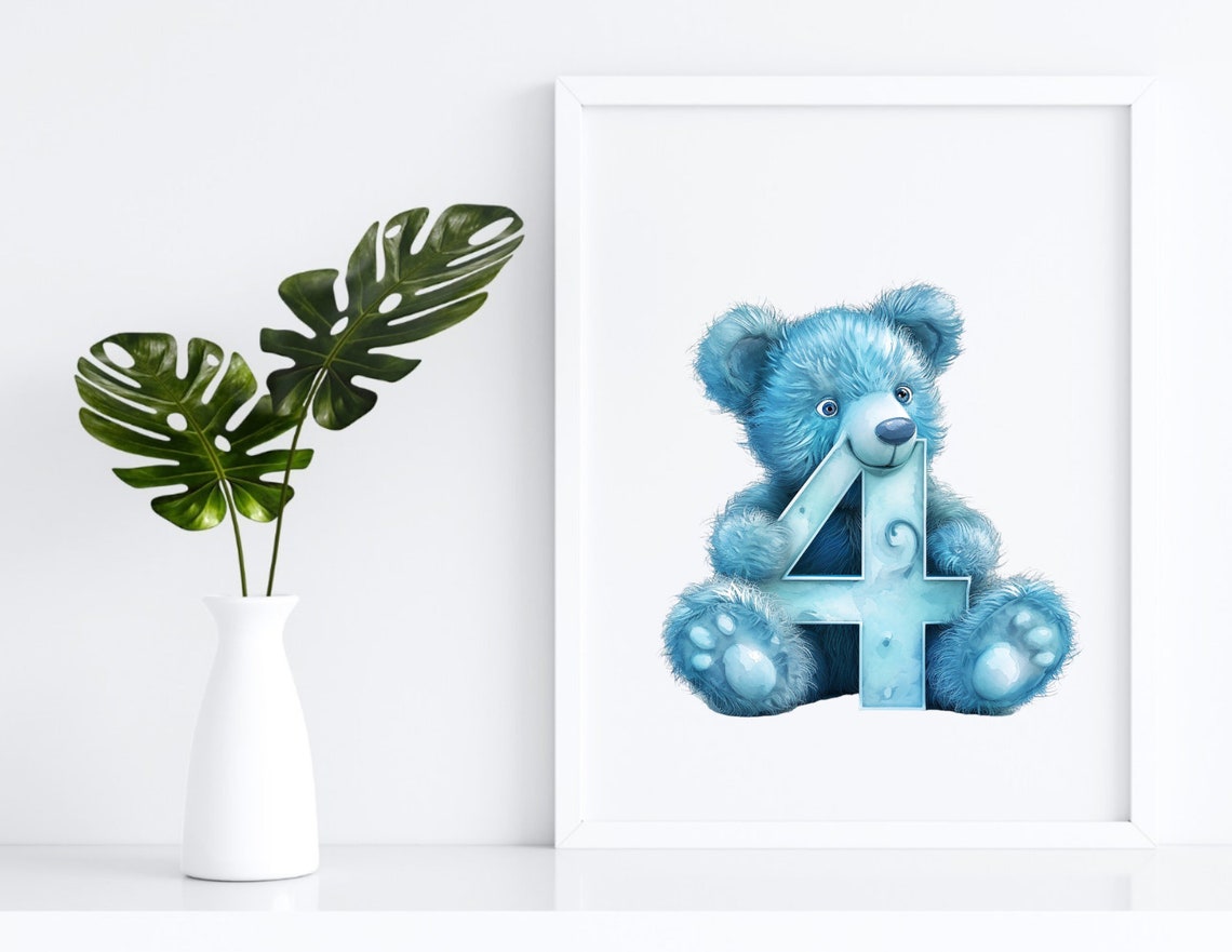 Watercolor Blue Teddy Bear Numbers, Teddy Bear Numbers, Instant ...