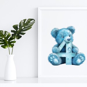 Watercolor Blue Teddy Bear Numbers, Teddy Bear Numbers, Instant ...