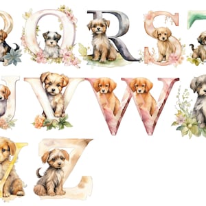 Watercolor Puppy Alphabet Clipart, Transparent Background, High Quality ...
