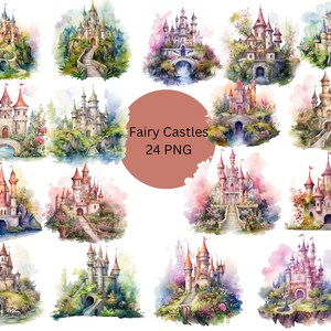 Watercolor Fairy Castles Clipart, PNG Digital Files on a Transparent ...
