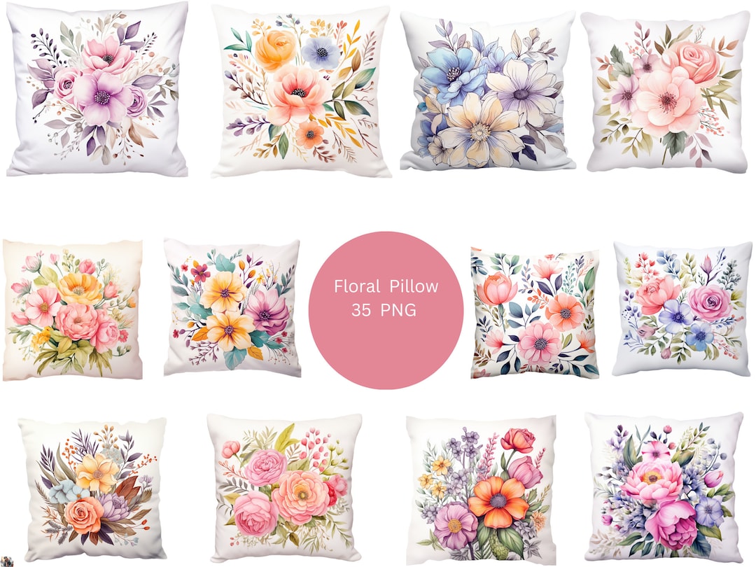 35 Floral Pillows Watercolor Clipart, Floral Clipart, PNG Digital Files ...