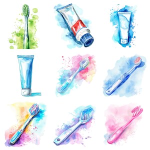 Watercolor Toothbrush Clipart, PNG Individual Images on Transparent ...