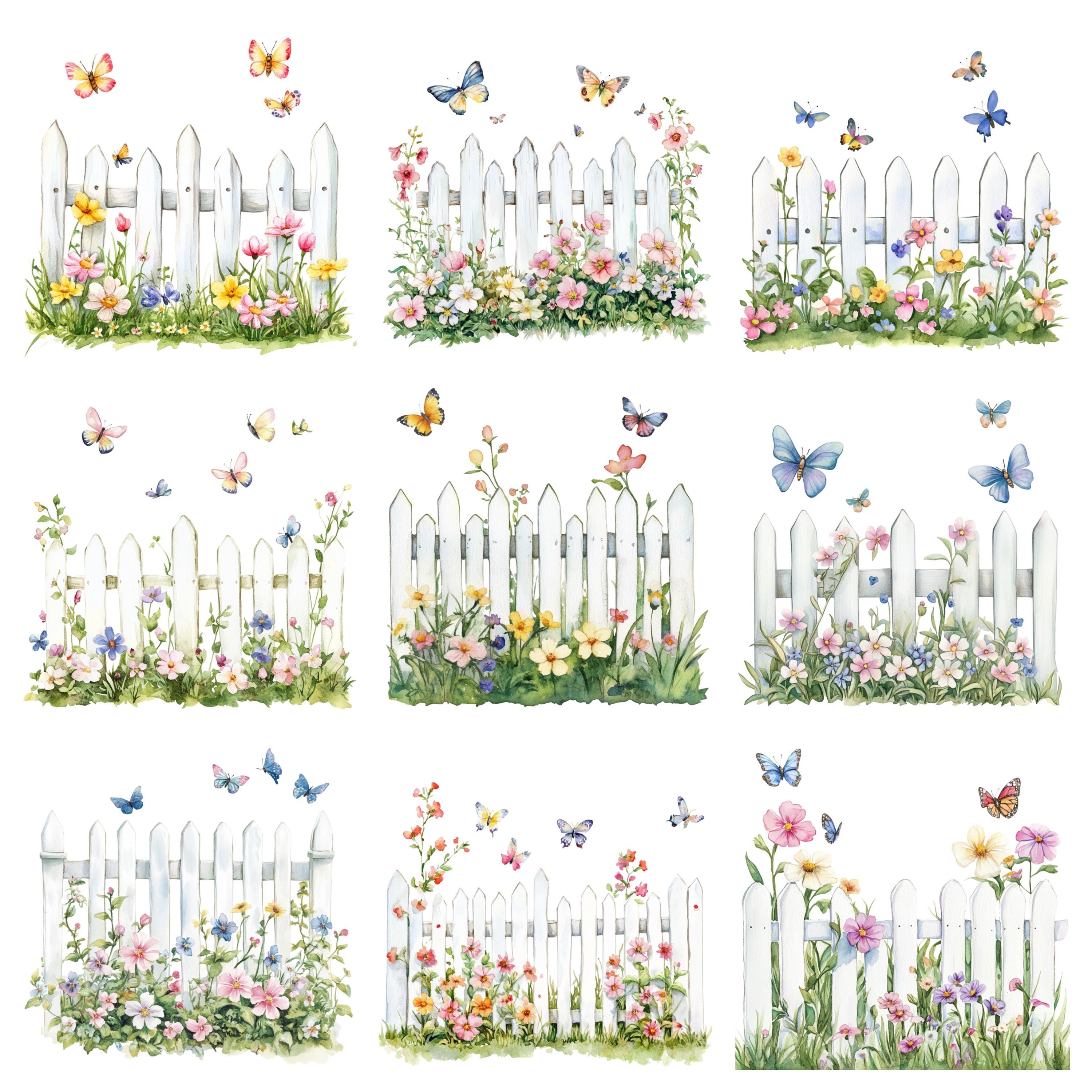 39 Spring Fence Watercolor Clipart, PNG Individual Images on ...