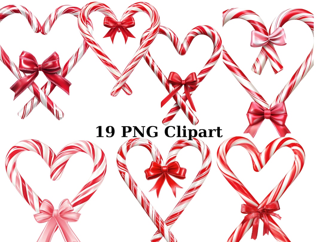 19 Heart Shaped Candy Canes Clipart, Christmas Clipart, PNG Individual Images on Transparent ...