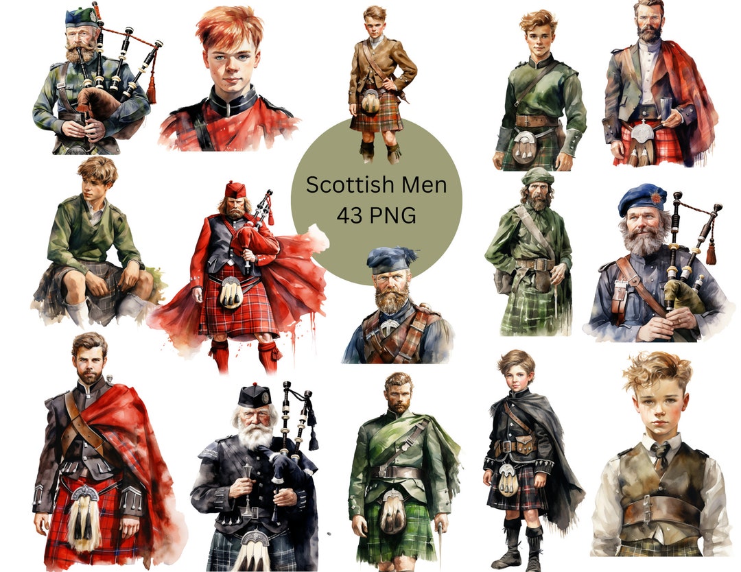Watercolor Scottish Men Clipart, Scotsmen PNG, Scotland, PNG Digital ...