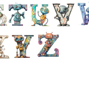 Watercolor Robot Alphabet Clipart, PNG Individual Images on Transparent ...