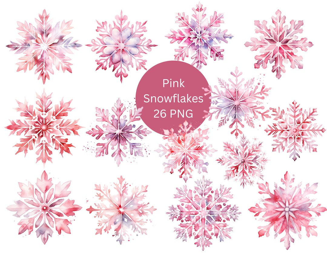 Watercolor Pink Snowflakes Clipart, PNG Digital Files on a Transparent ...