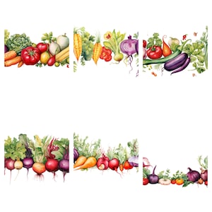 Watercolor Vegetable Borders Clipart, PNG Digital Files on Transparent ...