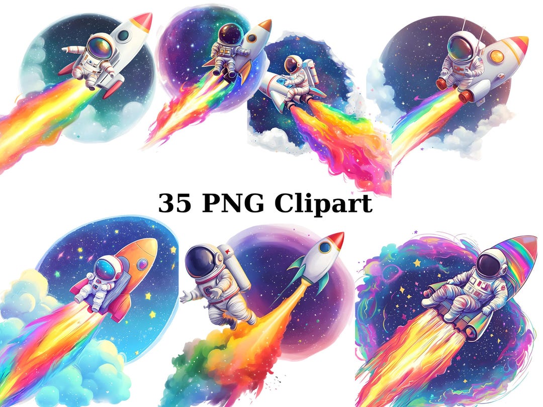 35 Astronauts With Rocket Ships Clipart, Space Clipart, PNG Individual ...